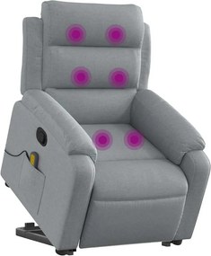 Zvedací masážní polohovací křeslo světle šedé textil 3204992