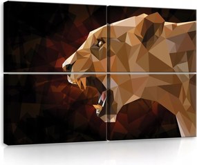 Obraz 120x80 Lvice low poly polyptych umění divoká příroda síla zvíře