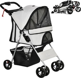 Skládací kočárek pro psy PawHut - Kočárek pro malé psy s nastavitelnou stříškou, úložným košíkem, 2 otočnými koly, nosnost 15 kg | Aosom