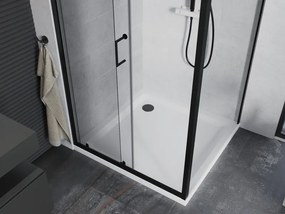 Mexen APIA, sprchový kout s posuvnými dveřmi 100 (dveře) x 100 (stěna) cm, 5mm čiré sklo, černý profil + bílá sprchová vanička, 840-100-100-70-00-4010B
