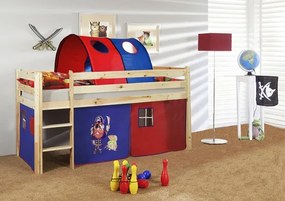 Dětská vyvýšená postel přírodní modročervená pirát