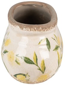 Béžový keramický oválný obal na květináč s citróny Lemonio M - 23*10*9 cm