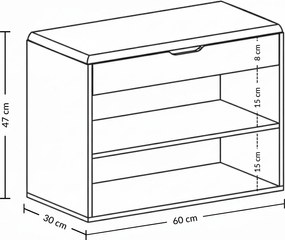 Botník hnědý se sedákem LEVA, 60 x 30 x 47 cm