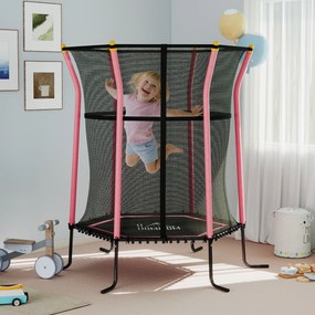 HOMCOM Dětská trampolína Ø163,5 cm, vnitřní trampolína s bezpečnostní sítí a krytem okraje Bungee, dětská trampolína do 50 kg, pro děti 3-10 let Růžo…