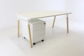 Set: Stůl OGI W 160x80 + kontejner, MDD bílá/dřevo