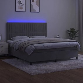 Box spring postel s matrací a LED světle šedá 160x200 cm samet 3136251