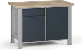 Dílenský pracovní stůl G7, buková spárovka, 1200 x 685 x 840 mm, 2x skříňka, 1 zásuvka, grafit