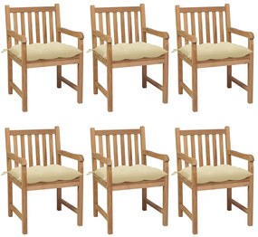 vidaXL Zahradní židle 6 ks krémově bílé podušky masivní teak