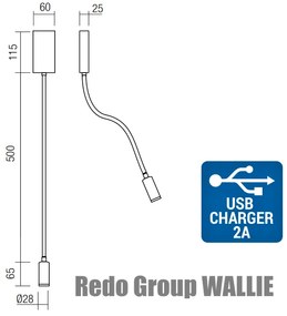 Čtecí LED lampička k posteli Redo WALLIE/USB port