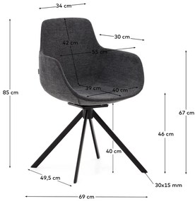 Tmavě šedá čalouněná jídelní křesla v sadě 2 ks s područkami Tissiana – Kave Home