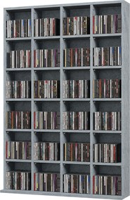 HOMCOM Úložný prostor na CD a DVD, multimediální úložná jednotka se 24 přihrádkami, maximální kapacita 480 CD/312 DVD, dřevěná knihovna s nastavitelný