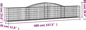 Klenuté gabionové koše 4 ks 400x30x60/80 cm pozinkované železo 3146842