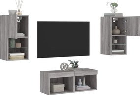 4dílná obývací stěna s LED osvětlením šedá sonoma 3216574