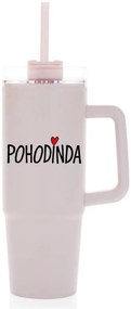 POHODINDA - růžová cestovní termoska s průhledným víčkem 900 ml