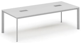 Stůl INVITATION 2400 x 1200 x 740, bílá + 2x stolní zásuvka TYP IV, stříbrná