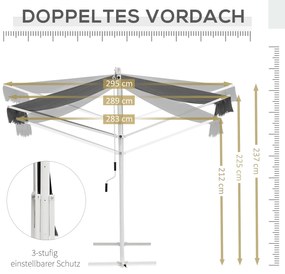 Stojící zahradní markýza Outsunny 3x3m se sklopným ramenem a klikou, šedá markýza na terasu pro ochranu před sluncem a volný čas | Aosom.de