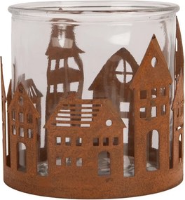 Rezavý rustikální svícen s vesničkou Village Rust L - Ø 13*12 cm