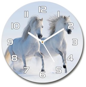 Wallmuralia Skleněné hodiny kulaté Dva koně ve sněhu fi 30 cm