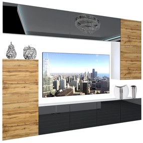 Obývací stěna Belini Premium Full Version černý lesk / dub wotan + LED osvětlení Nexum 126