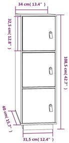 Skříň highboard šedá 34x40x108,5 cm masivní borové dřevo - Default Title