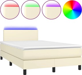 Box spring postel s matrací a LED krémová 120x200 cm umělá kůže 3134095