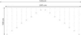 Vánoční osvětlení ISO19738 - světelný závěs 136 LEDdo okna hvězdy teplá bílá USB , 5,3m