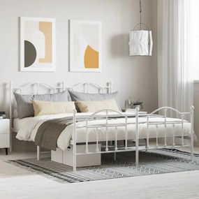 Kovový rám postele s hlavovým a nožním čelem bílý 183 x 213 cm