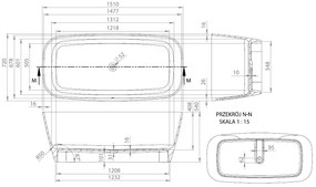 Vayer Volans volně stojící vana 151x72 litý mramor, s přepadem