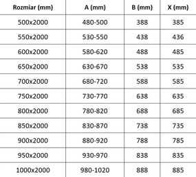 Mexen Exo, výklopné sprchové dveře 50 cm, čiré sklo, černý profil, 817-050-000-70-00