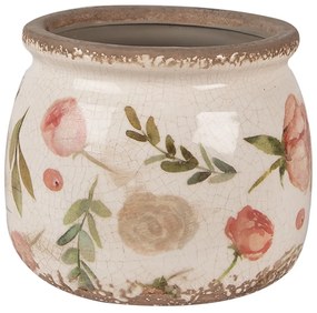 Béžový keramický obal na květináč s růžovými květy Olia M - Ø 16*13 cm