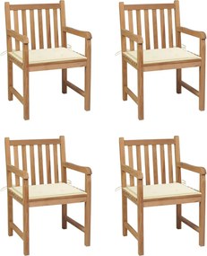 Zahradní židle 4 ks s krémovými poduškami masivní teak 3073006