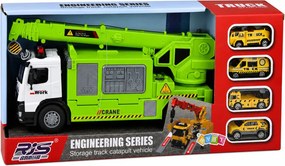 LEAN Toys Nákladní auto s jeřábem a přepravníkem vozidel – světla a zvuky – zelené