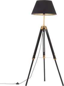 Stojací lampa stativ černá a zlatá masivní teak 141 cm 288076