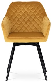 AUTRONIC Jídelní židle, potah žlutá sametová látka, kovové nohy, černý matný lak