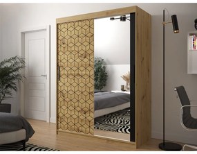 Šatní skříň s posuvnými dveřmi se zrcadlem Arituda II 150, Úložný prostor: ne, Barva: dub artisan / dub artisan + černá