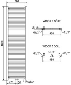 Mexen Mars koupelnový radiátor 1800 x 500 mm, 814 W, Černá - W110-1800-500-00-70