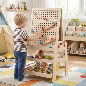 Costway Oboustranný dřevěný stojan Dětský stojan s magnetickou tabulí pro děti