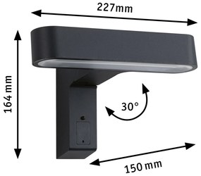 Paulmann 94548 Ito Horizontal, nástěnné svítidlo se senzorem, 6W LED 3000K, antracit, šířka 22,4cm, IP44