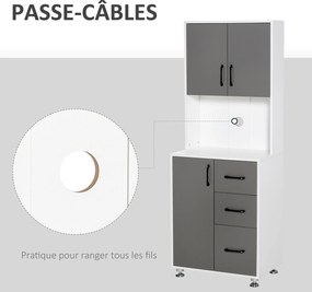 HOMCOM Kuchyňský bufet s více úložnými prostory 2 + 1 dvířka 3 zásuvky + Velký pracovní stůl Rozměry 60L x 40W x 160H cm Šedá Bílá