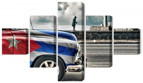 Vícedílný obraz Auto S Kubánskou Vlajkou V Ulicích Havany Nedostatek Nedostatek Plátno Canvas 250x150