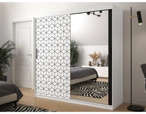 Šatní skříň s posuvnými dveřmi se zrcadlem Arituda II 200, Úložný prostor: ano, Barva: bílá / bílá + černý mat