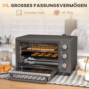 HOMCOM Mini trouba 21L 1400W 60 min. časovač, malá trouba s nastavitelnou dobou pečení 100 °C-230 °C, mini trouba s pečicím plechem, drátěný rošt, ne…