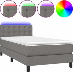 Box spring postel s matrací a LED tmavě šedá 100x200 cm textil 3133454