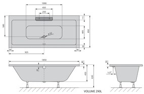Polysan Cascata obdélníková vana 185 x 85 cm kaskáda bílá akrylát bílá 73836.101
