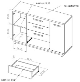INES | komoda K2D4SZ | IN-01 | 135 cm | artisan/černá