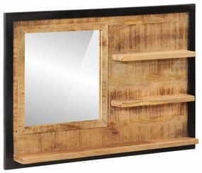 Zrcadlo s policemi 80x8x55 cm sklo a masivní mangovníkové dřevo