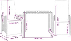 3dílný zahradní bistro set s poduškami černý polyratan 3276959