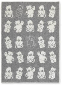 Vlněná deka pro děti s motivem medvídka, šedá, 130x90cm