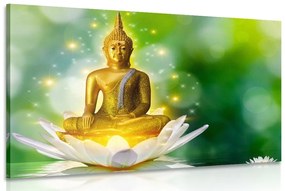 Obraz zlatý Budha na lotosovém květu - 90x60 cm