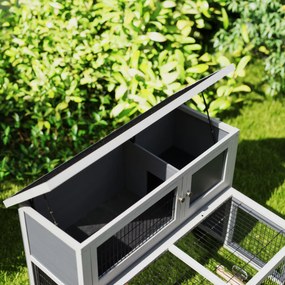 PawHut Kotec pro králíky 2 patra se skládací střechou, dřevěná králičí klec, zimní dvoupodlažní dům s výběhem 122x95x93,5 cm, venkovní úkryt pro malé…